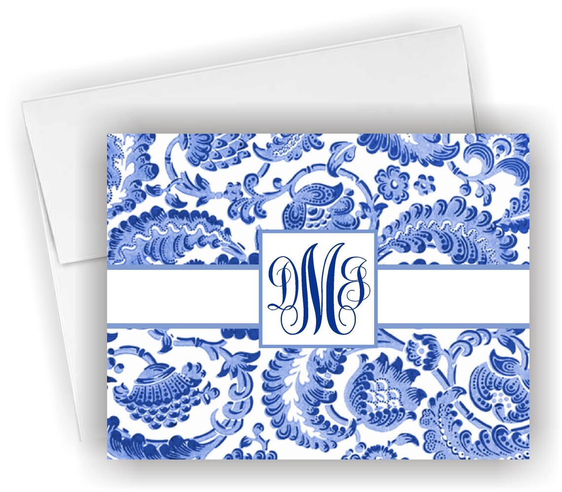 Set of Flat Note Cards in Blue and White With Matching - Etsy
