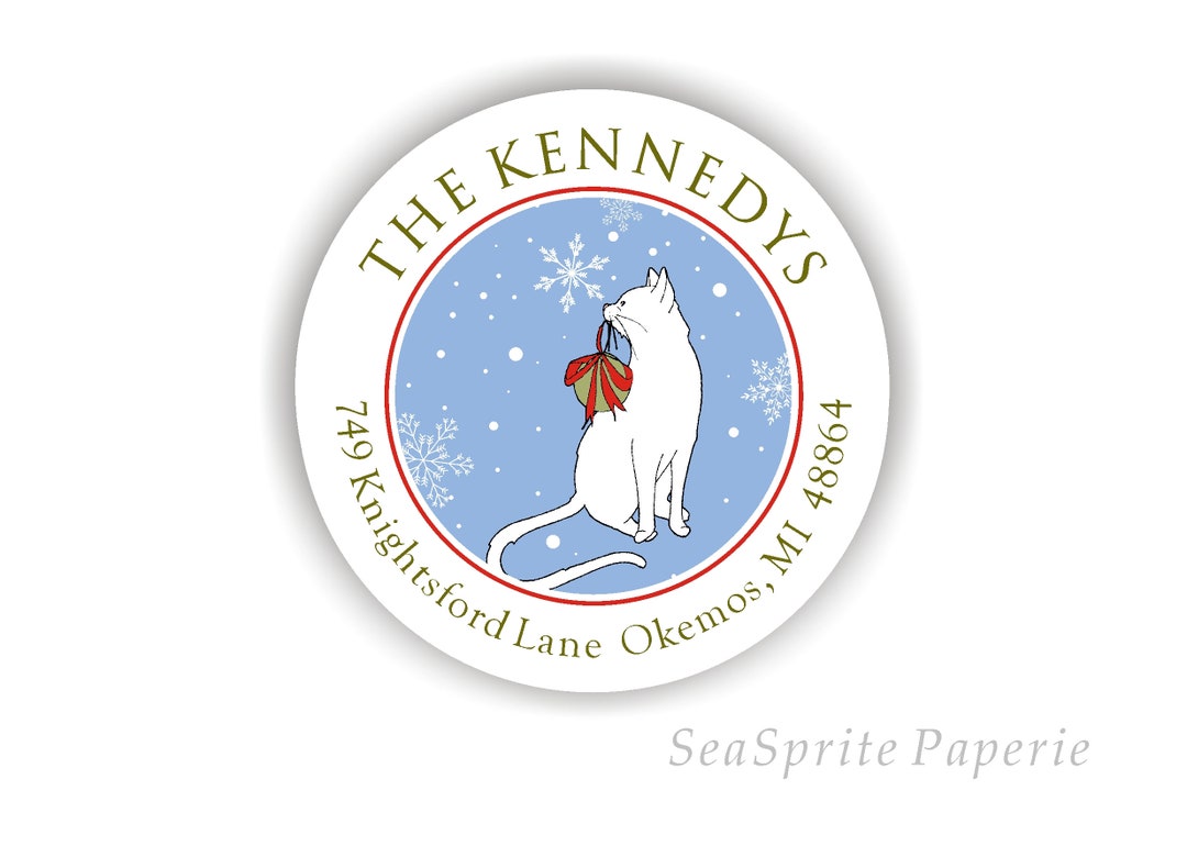 Address Labels With Cat, Cat Lover Gift, Round Address Labels With Cats ...