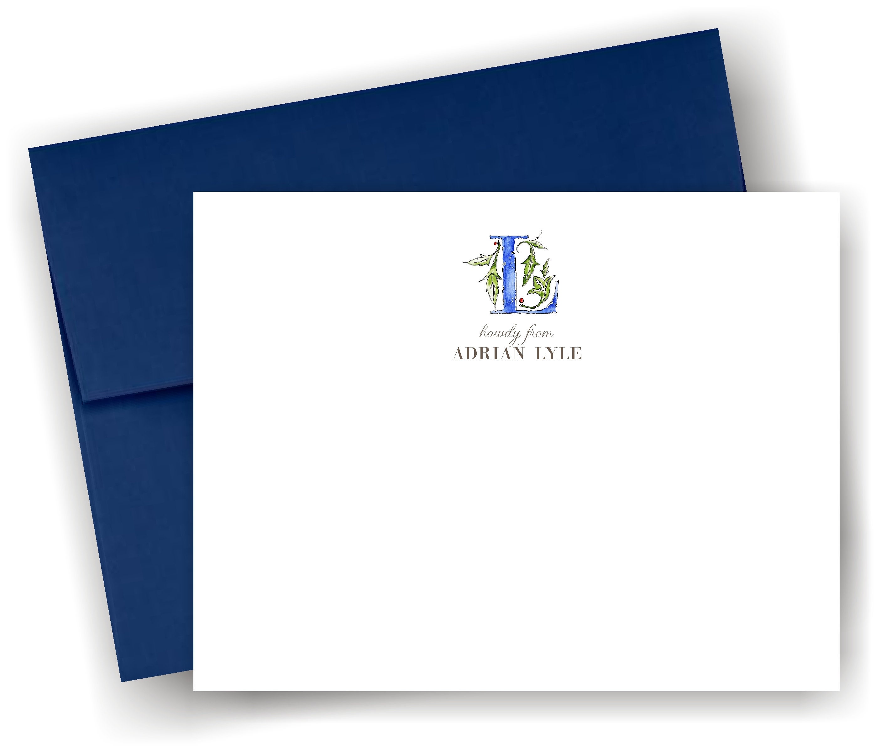 Blue Watercolor Initial Flat Note Cards, Personalized Set of Notecards ...