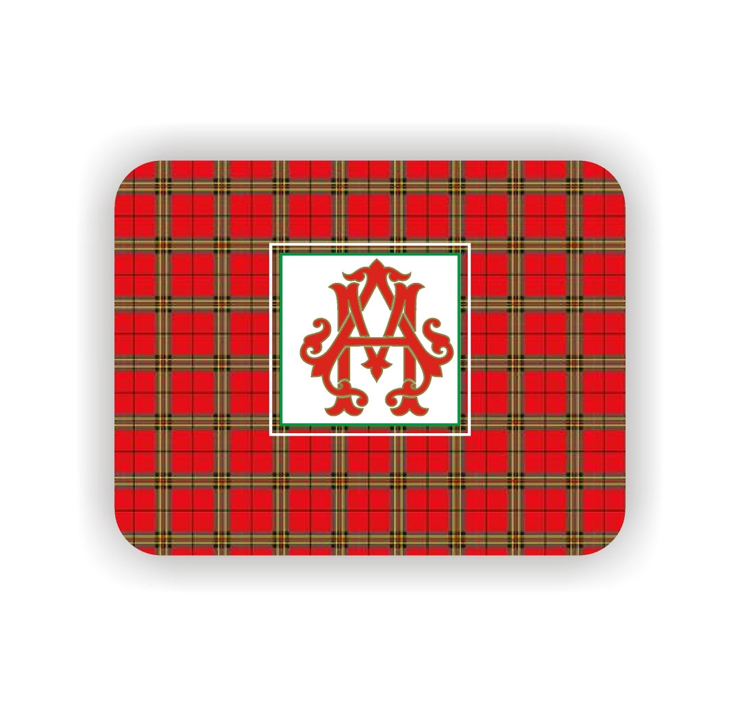Red Plaid Note Cards, Personalized Flat Note Cards With Monogram ...