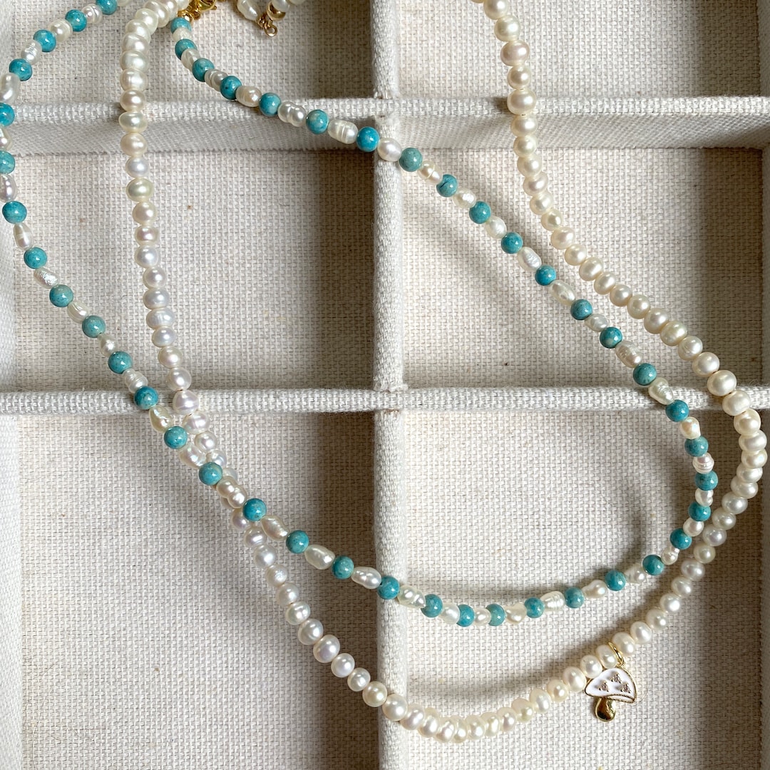 Turquoise Pearl Necklace Turquoise River Stone - Etsy