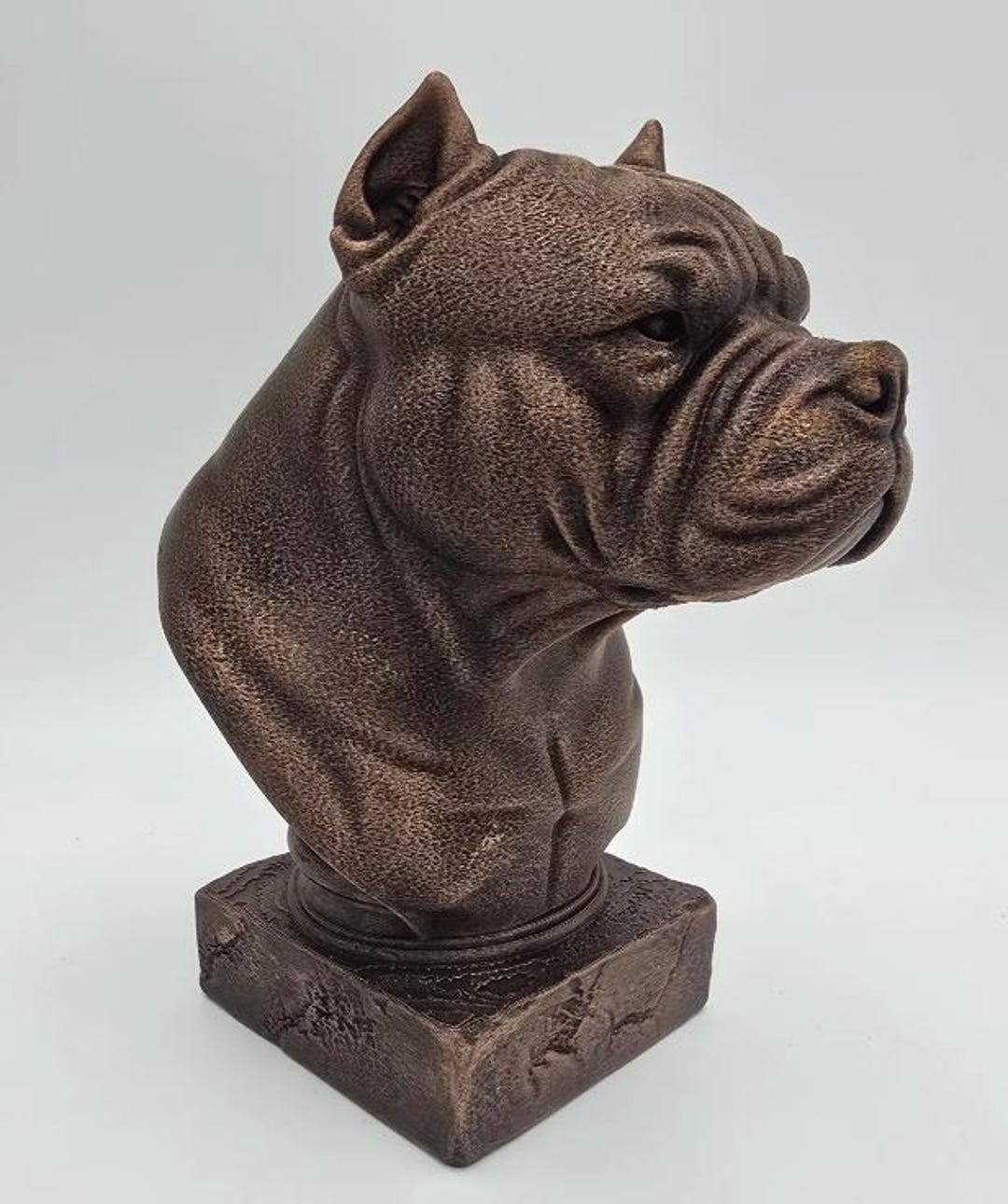 American Bulldog Bully Bust on a Cracked Stone Base Home Decor Statue ...