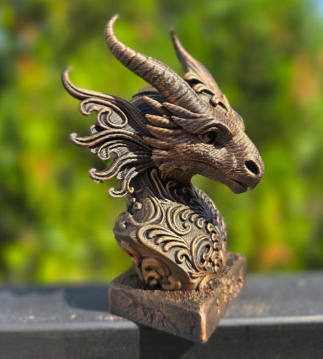 Baroque Dragon Bust on a Cracked Stone Base Home Decor, Statue, Bookend ...