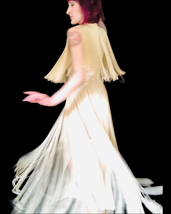Vintage 1960's Ivory White Fringe Gown w/ EXTRA LONG … - Gem