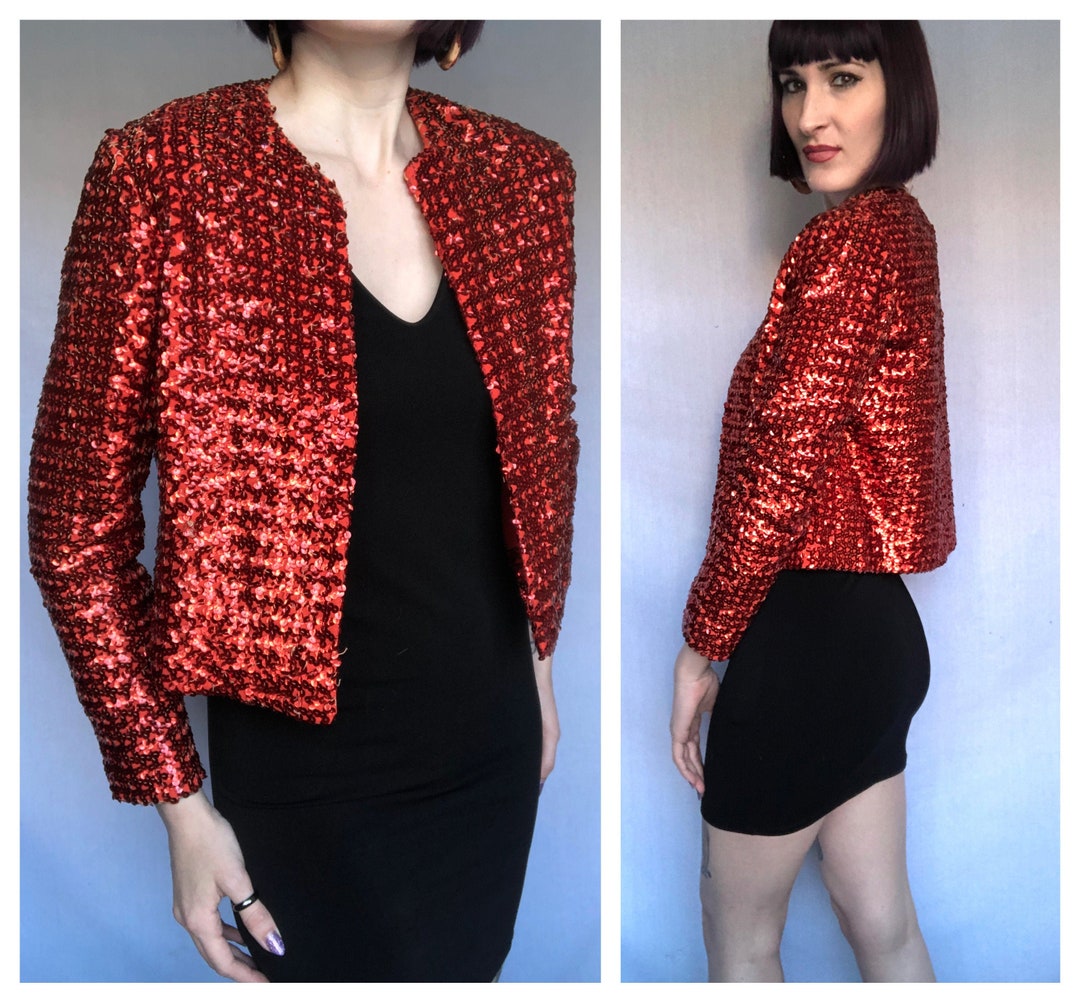 Vintage 1960's Flashy Red Sequin Cropped Fitted Bolero Jacket by Carlye ...