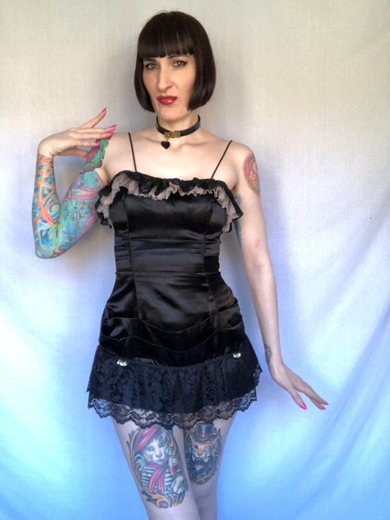 Vintage 1950's Black Satin + Lace Burlesque Costume /… - Gem