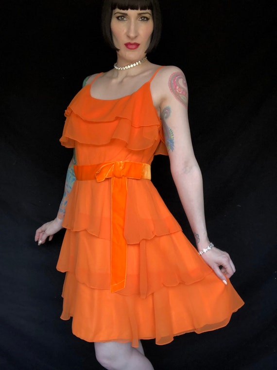 Vintage Early 1960's Tangerine Orange Sheer Rayon Chi… - Gem