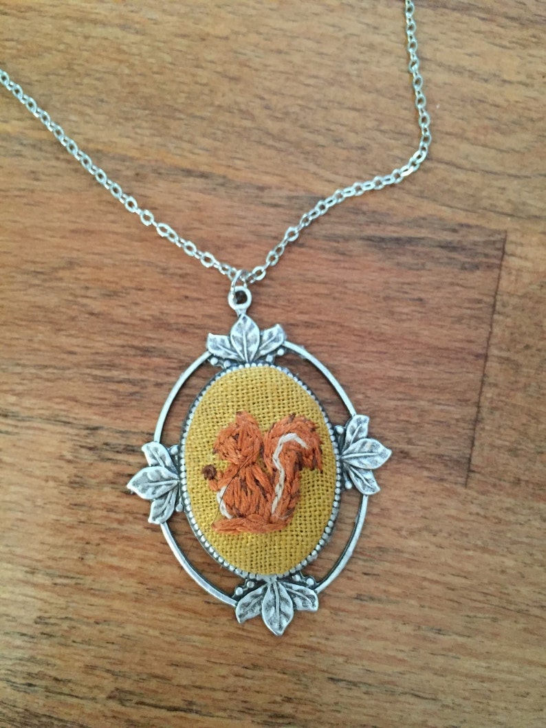 Squirrel Friend hand embroidered necklace squirrel | Etsy