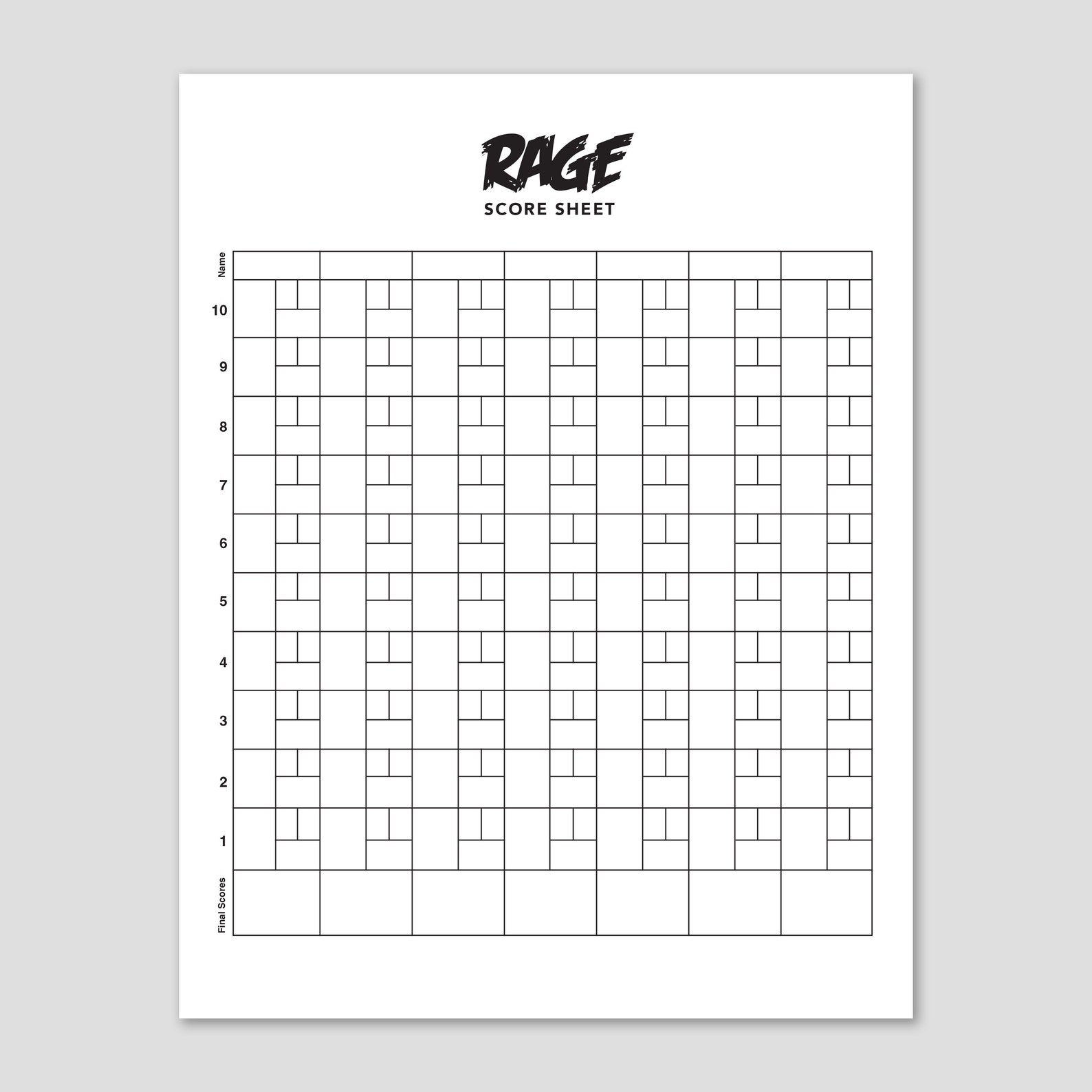 Rage Card Game Score Sheet, Printable Score Sheet, Digital, Instant ...