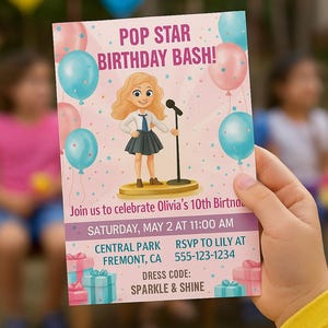 Editable Pop Star Birthday Invitation | Swiftie-inspired Girl Party ...