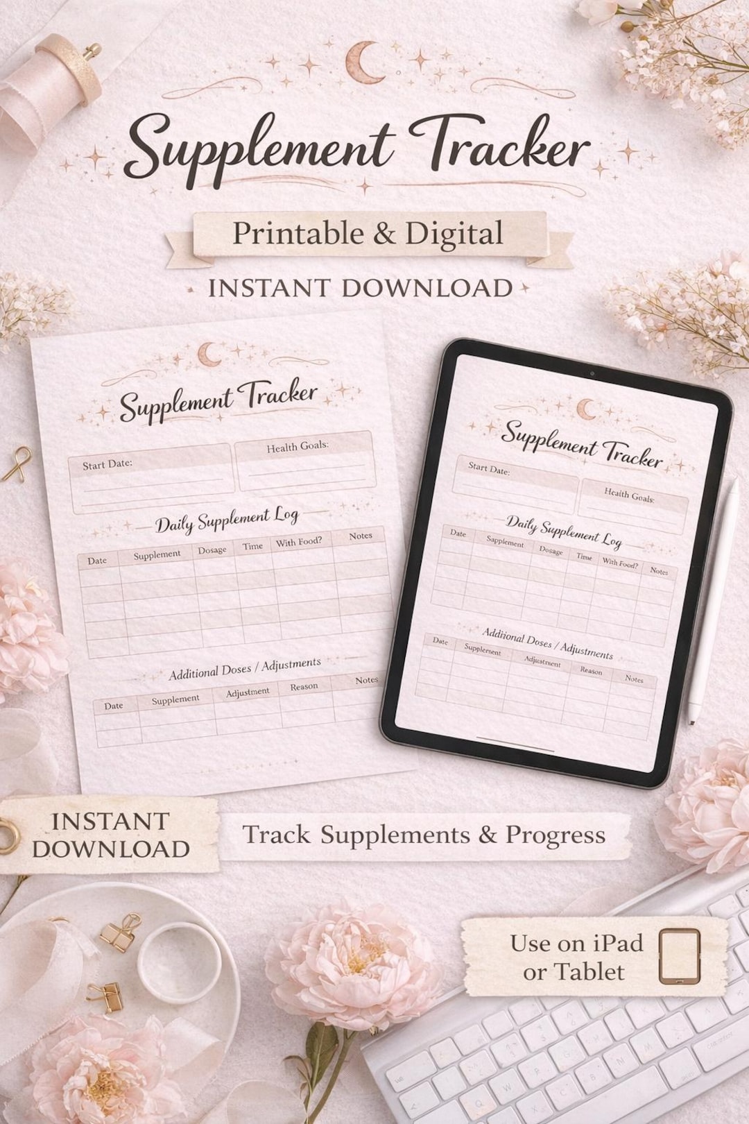 Supplement Tracker Printable PDF, Vitamin & Medication Log, Wellness ...