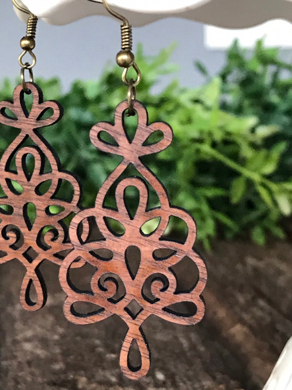 Wood Earrings Lightweight Earrings Intricate Design Dangle | Etsy