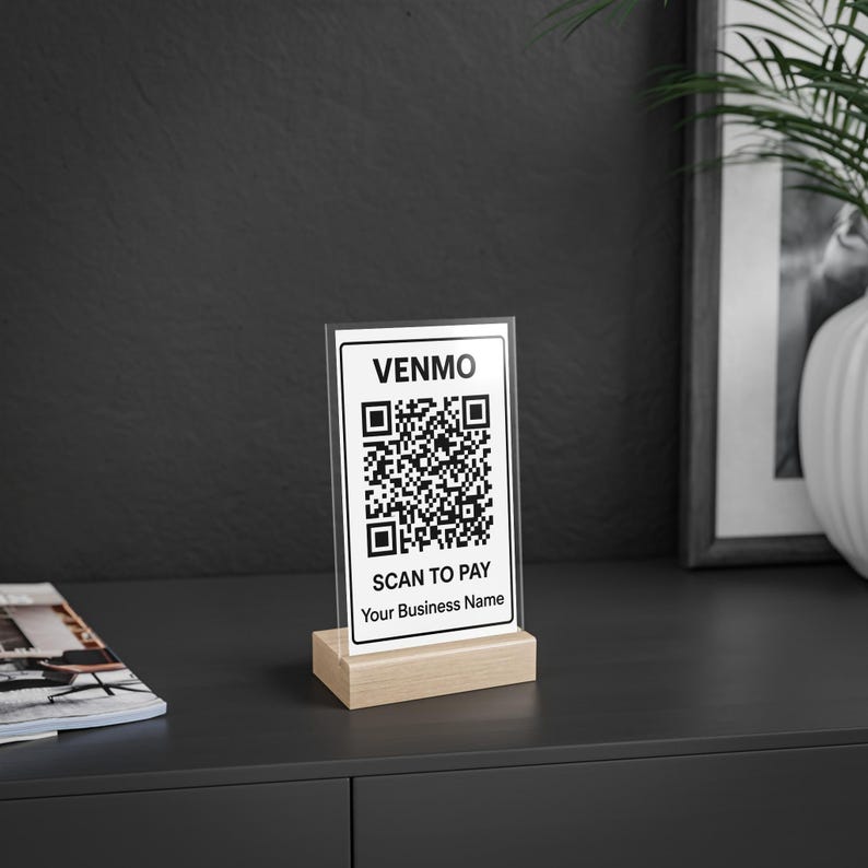 Customizable QR Code Acrylic Sign With Wooden Stand: Rustic Business ...
