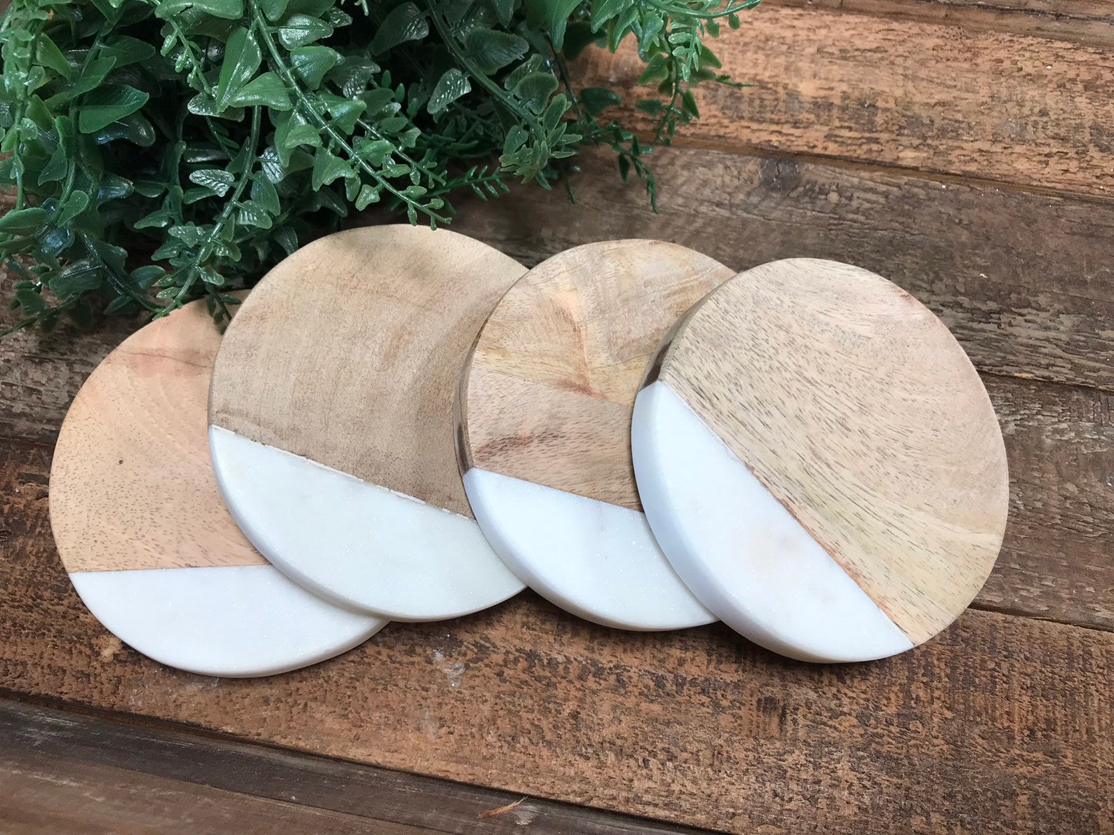 Mango Wood & Marble Coasters Set of 4 / Round / Wedding Gift / Unisex ...