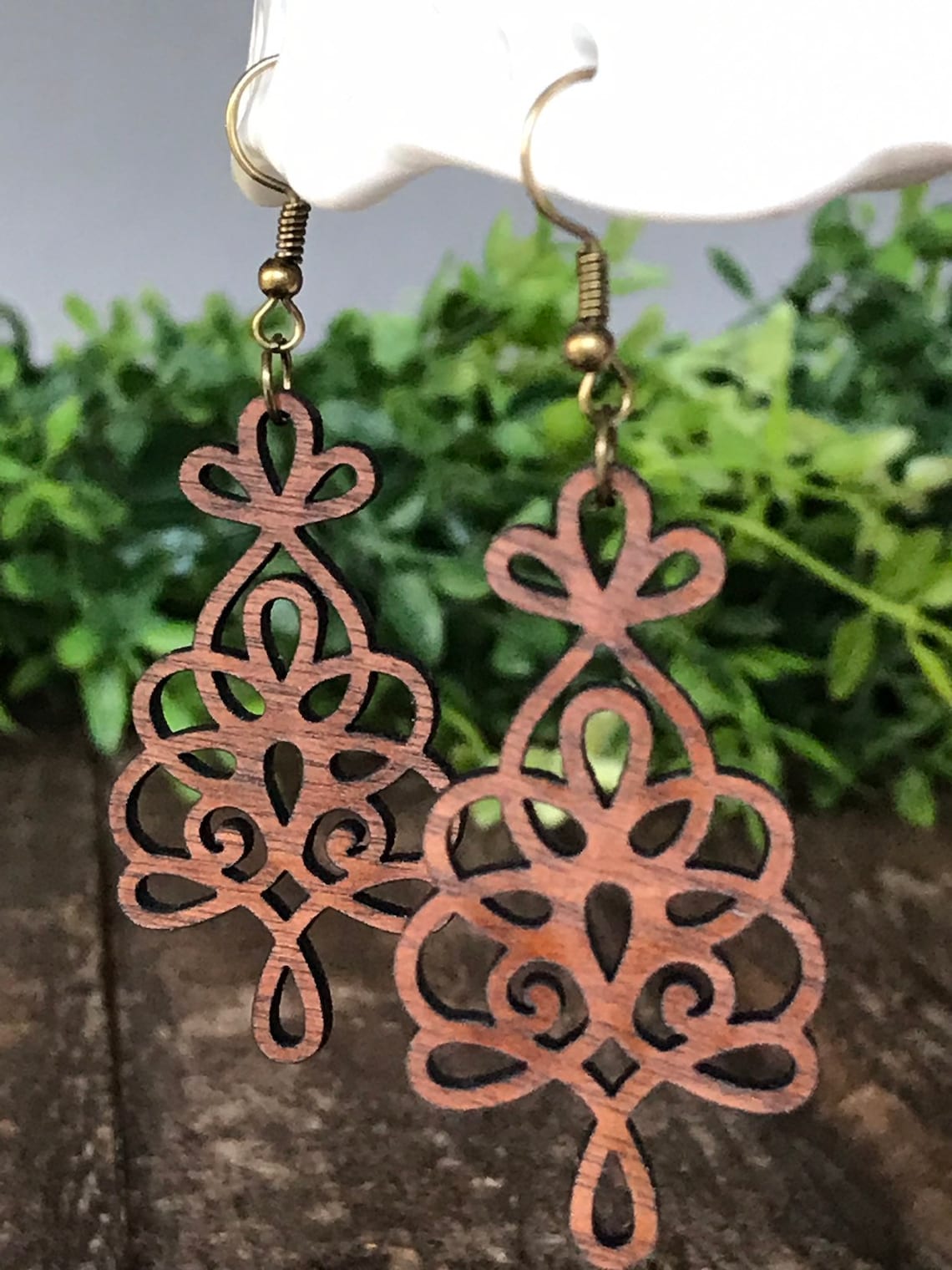 Wood Earrings Lightweight Earrings Intricate Design Dangle | Etsy