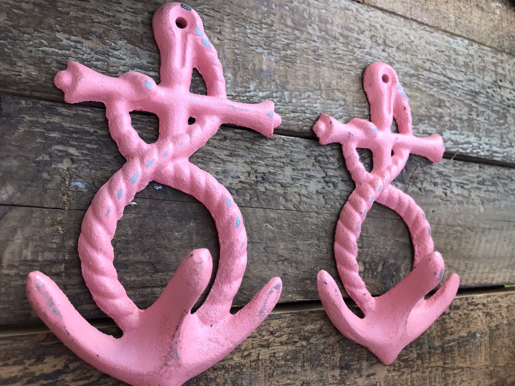 Pink Anchor Wall Hooks / Set of 2 / Beach Nautical Coastal Decor ...