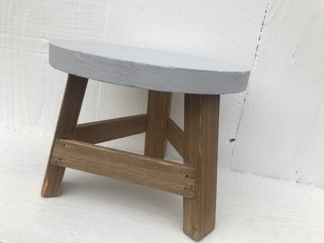 Gray Farmhouse Plant Stand, Rustic Wood Milking Stool - Etsy