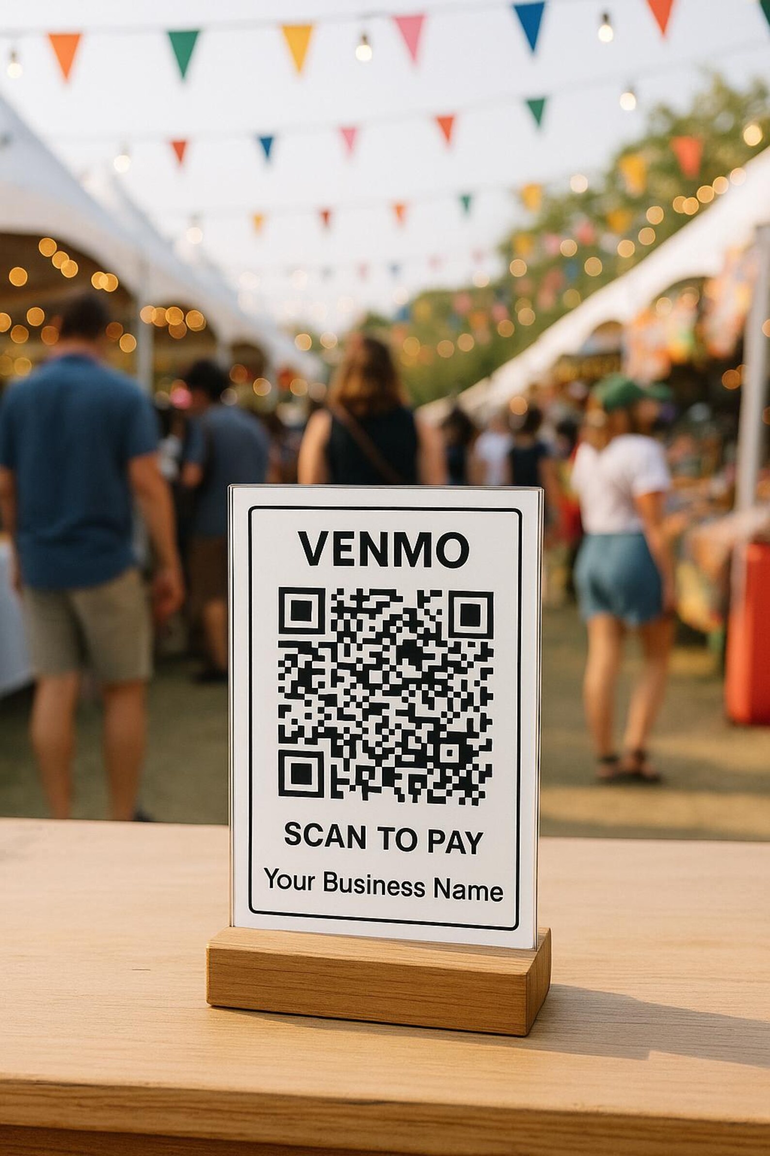 Customizable QR Code Acrylic Sign With Wooden Stand: Rustic Business ...