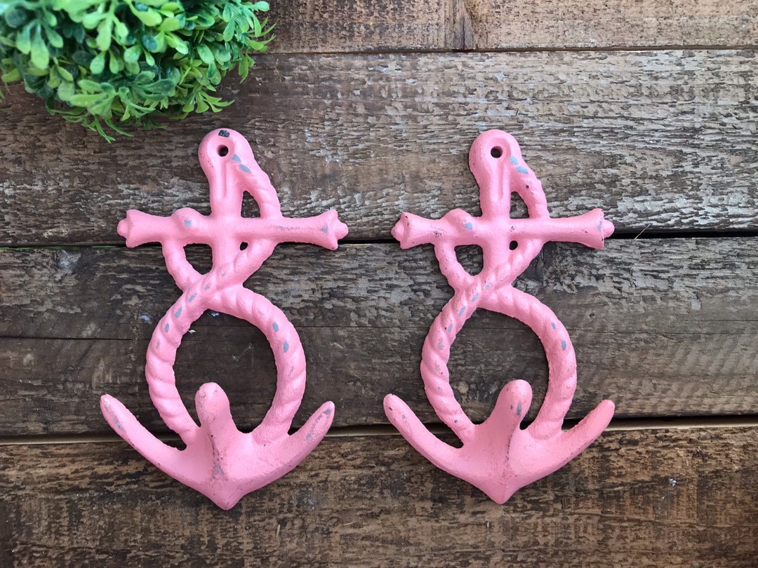 Pink Anchor Wall Hooks / Set of 2 / Beach Nautical Coastal Decor ...