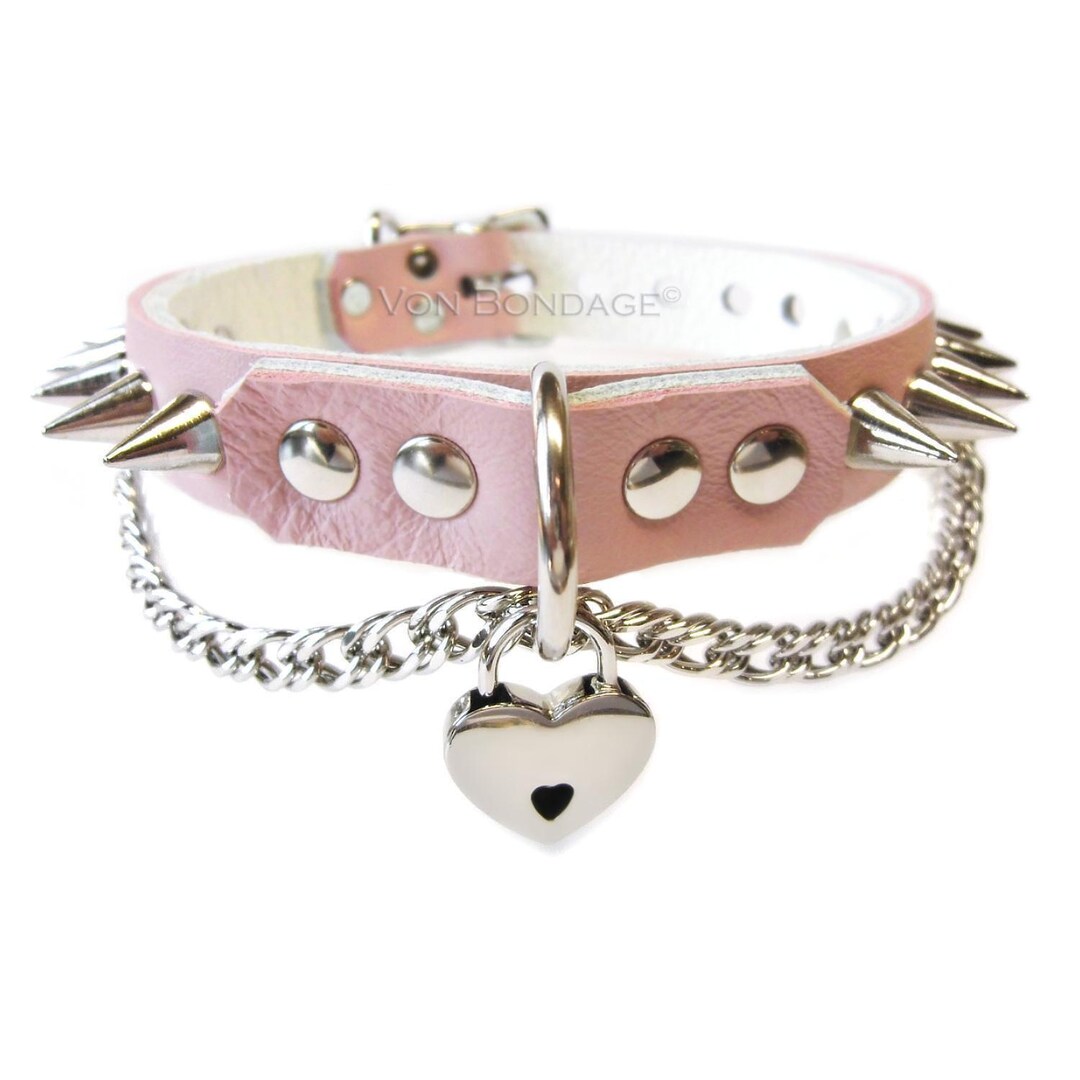 Spiked Pink Lockable Collar W/sm Heart Padlock & Chain - Etsy