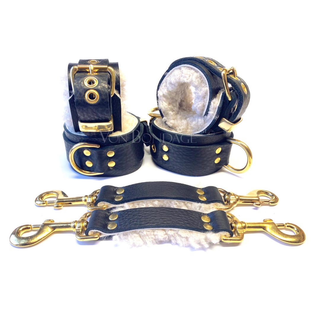 Fur-lined Restraints Set & BDSM Straps in Bullhide Leather | Curly ...