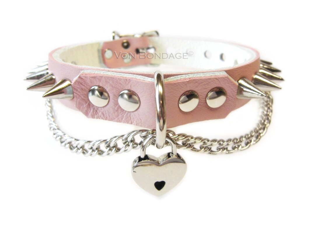 Spiked Pink Lockable Collar W/sm Heart Padlock & Chain - Etsy