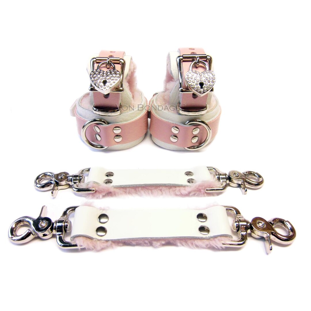 Pink & White Restraints Set W/sheepskin Inlay, BDSM Cuffs/restraints ...