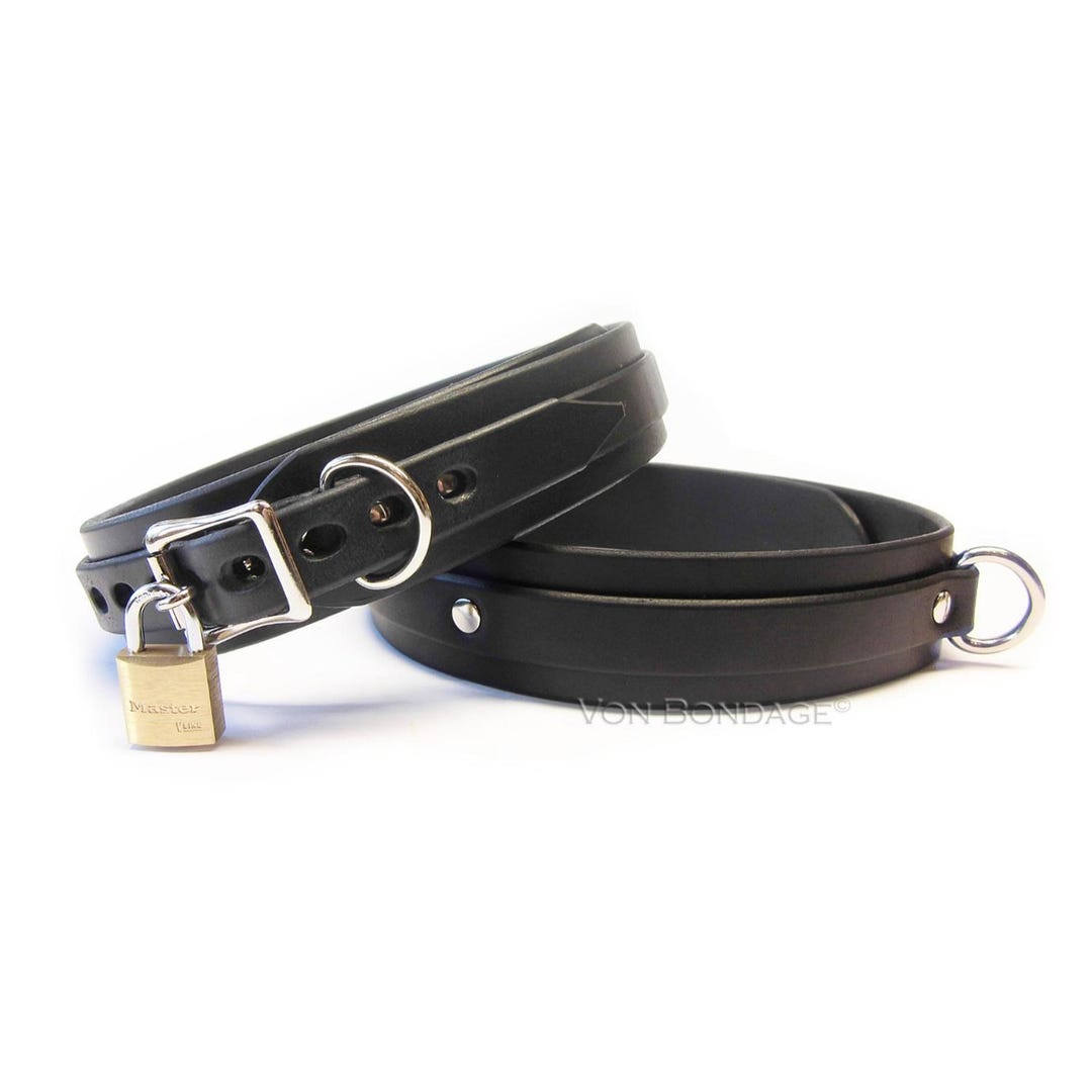 Thigh Restraints Cuffs in Latigo Leather | BDSM Leg Restraints Triple 3 ...
