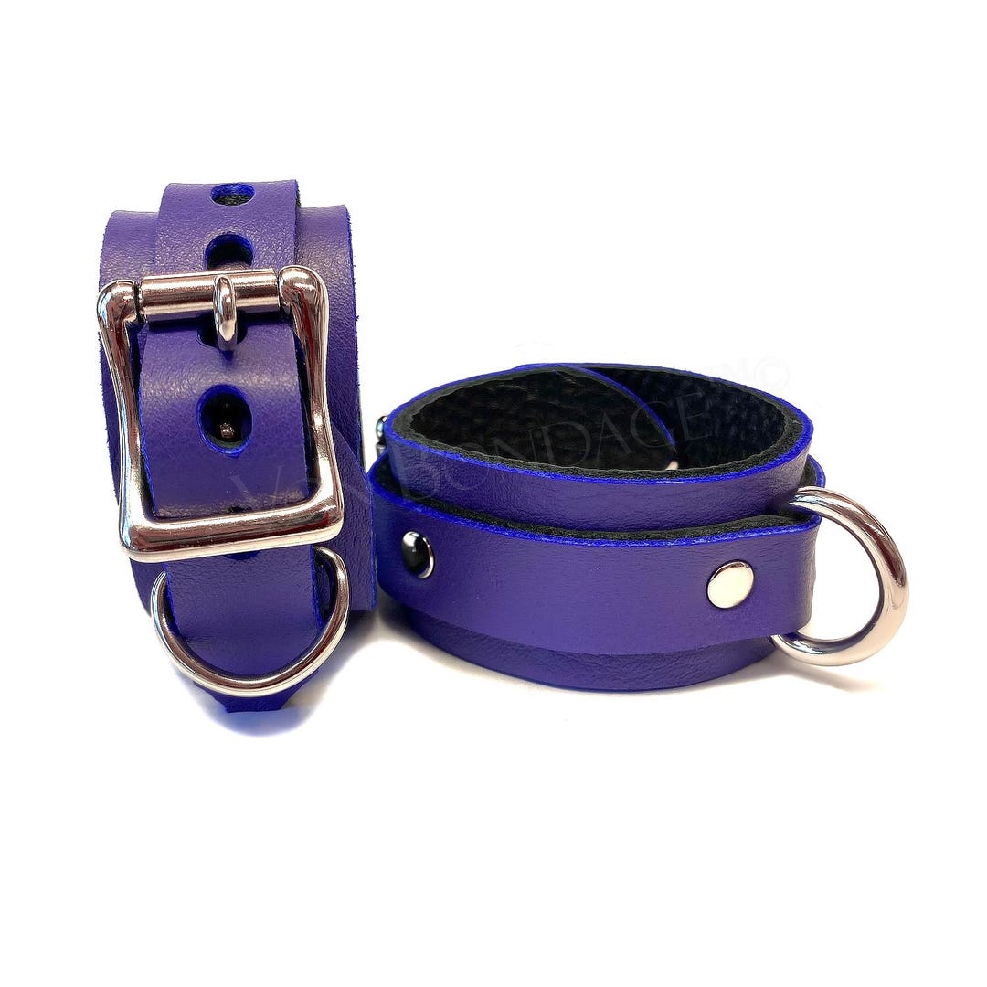 Leather Restraints in Purple Leather | Wrist Ankle Restraints W ...