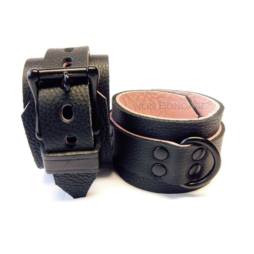 Restraints in All Black Fittings Pink Leather Inlay | Wrist or Ankle ...