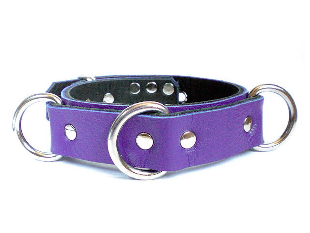 BDSM Collar in Purple Leather, Ring Collar, Bondage Collar, slave ...