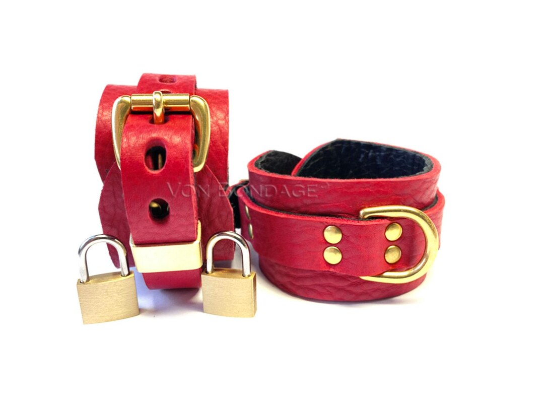 Luxury Red Leather Restraints W/gold Brass D-rings Custom BDSM Cuffs ...