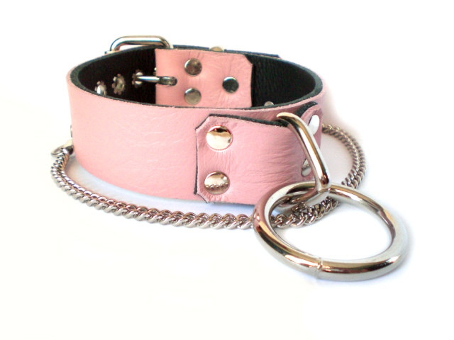 BDSM Collar in Pink Leather Ring Collar Bondage Collar | Etsy