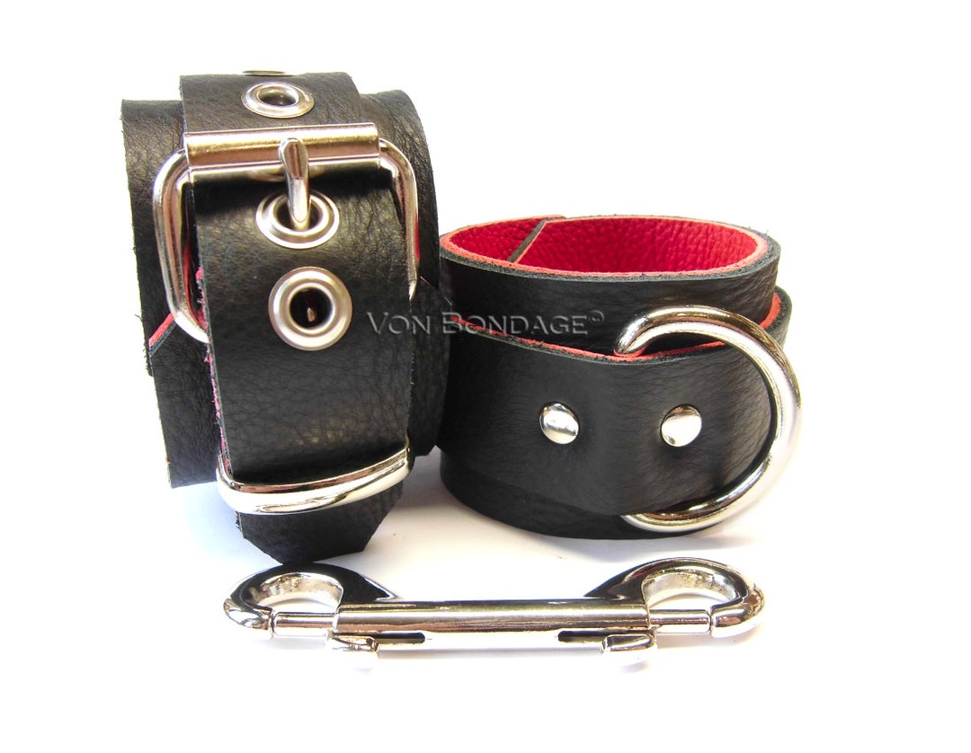 Black & Red Leather Bondage BDSM Restraints With D-rings, Wrist Ankle ...