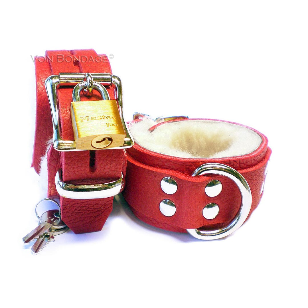 Restraints in Red Bullhide Leather and Fur Lining | Wrist or Ankle ...