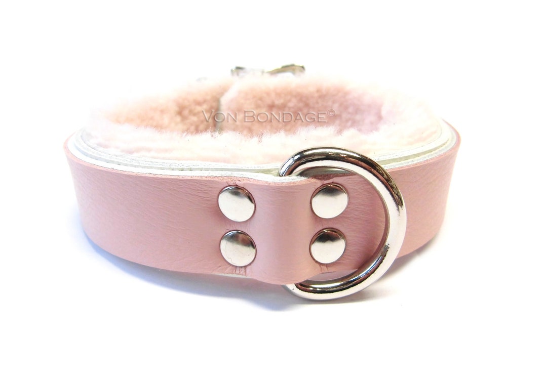 Soft Pink & White BDSM Collar W/pink Sheepskin Fleece Lining and D-ring ...