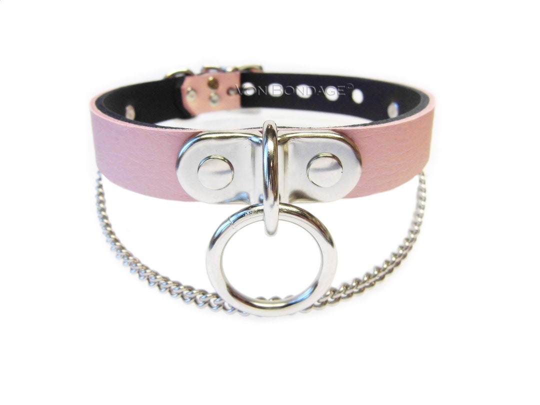 BDSM Collar in Pink Leather, Bondage Collar, Ring Collar, slave/sub ...