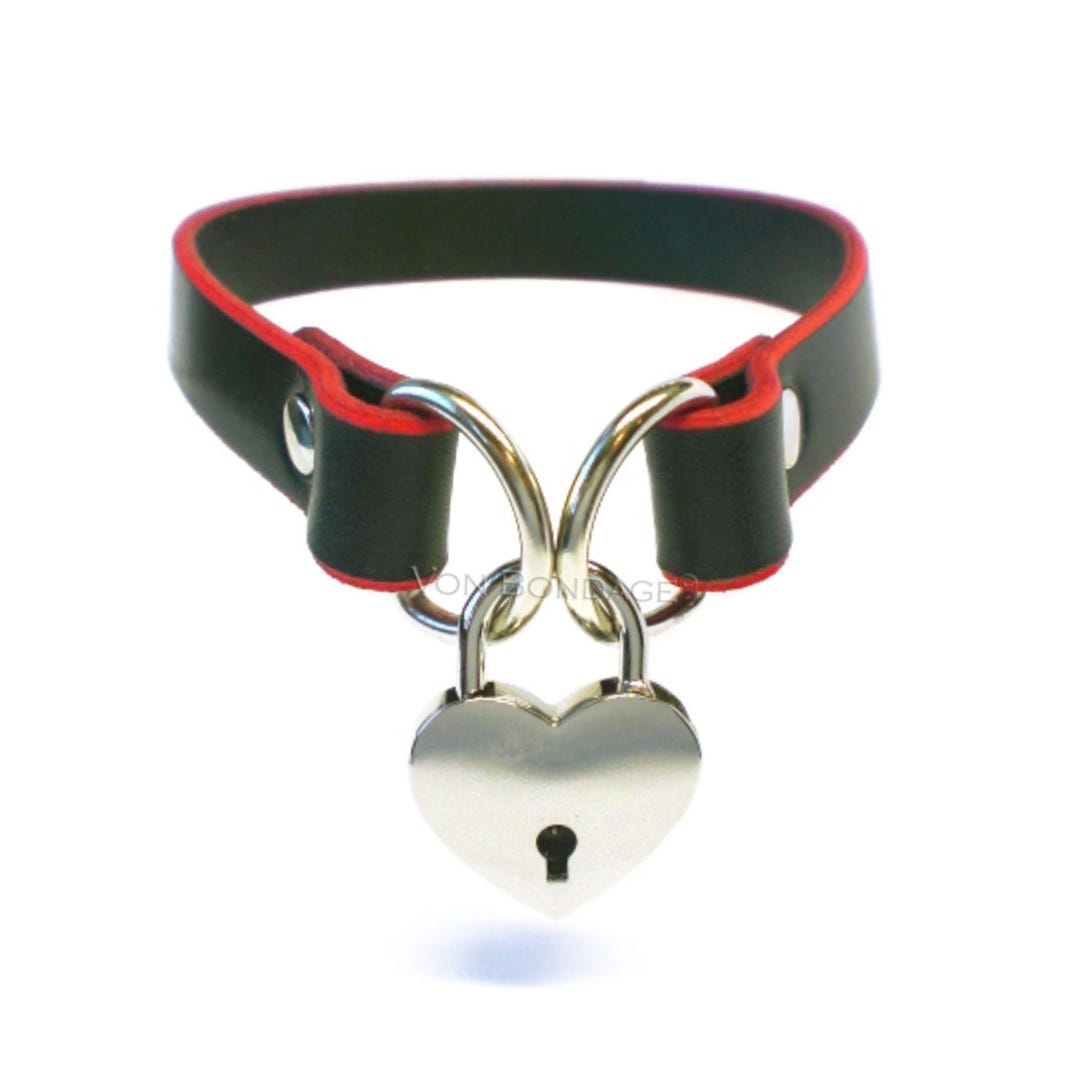 24/7 Permanent Locking Collar for Slave Sub | Heart Padlock | Leather W ...