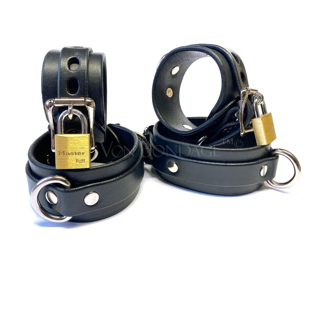 Locking Restraints Set for BDSM Bondage | Latigo Leather Wrist Ankle Cuffs With Strong Dee Ring ...