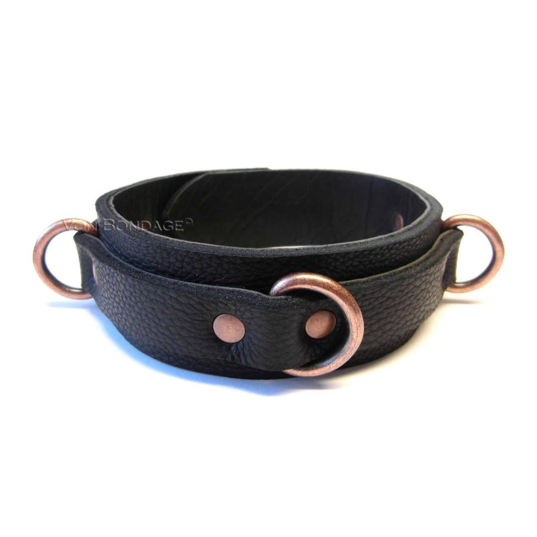 BDSM Collar, Collar W/3 Copper D-rings, Bondage Collar Locking, Leather ...
