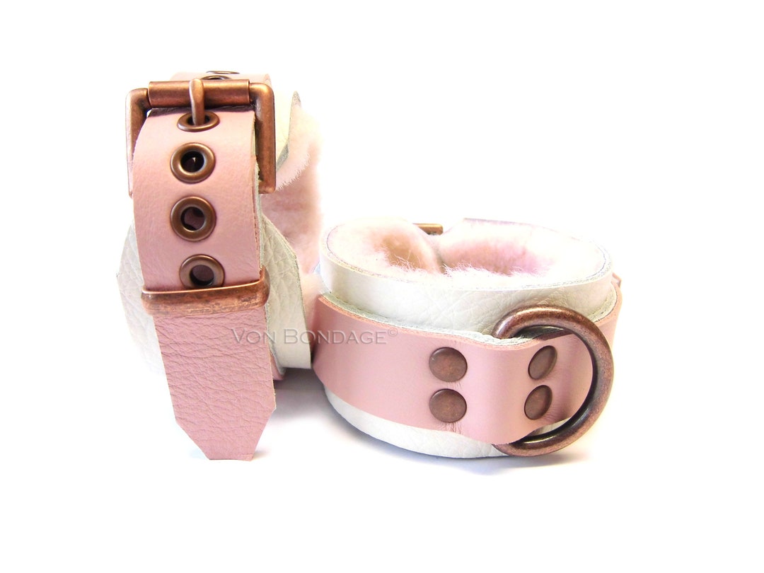 Pink Furry Restraints W/copper Dee Rings, Sheepskin Cuffs, Sheepskin ...