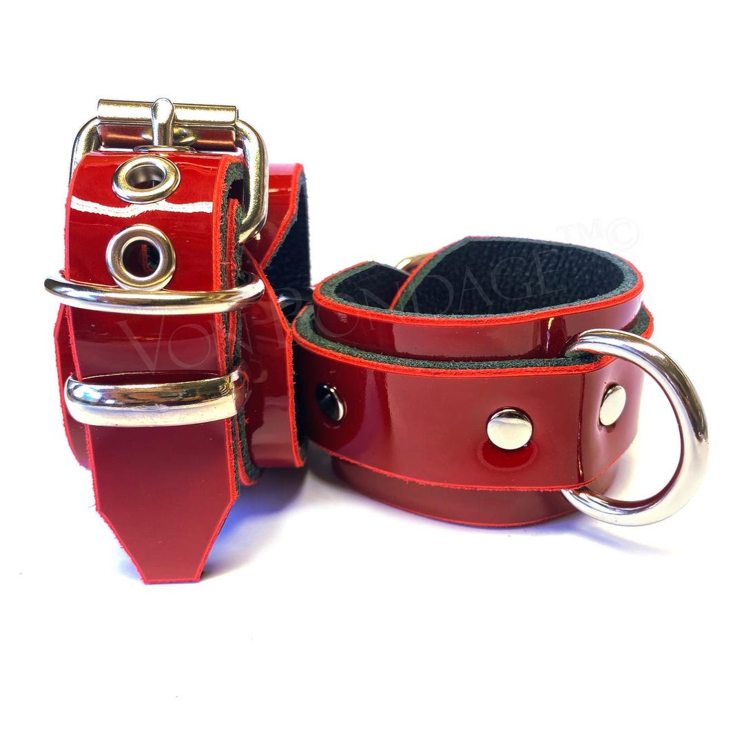 Red Patent Leather Restraints With Lockable Buckles Option | Shiny BDSM ...