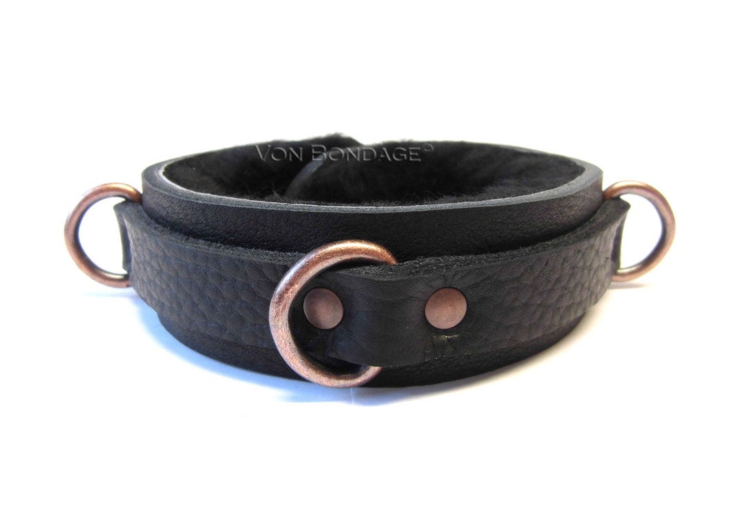 BDSM Collar w/Fleece lining, Bondage Collar for slave sub, 3 Ring BDSM ...