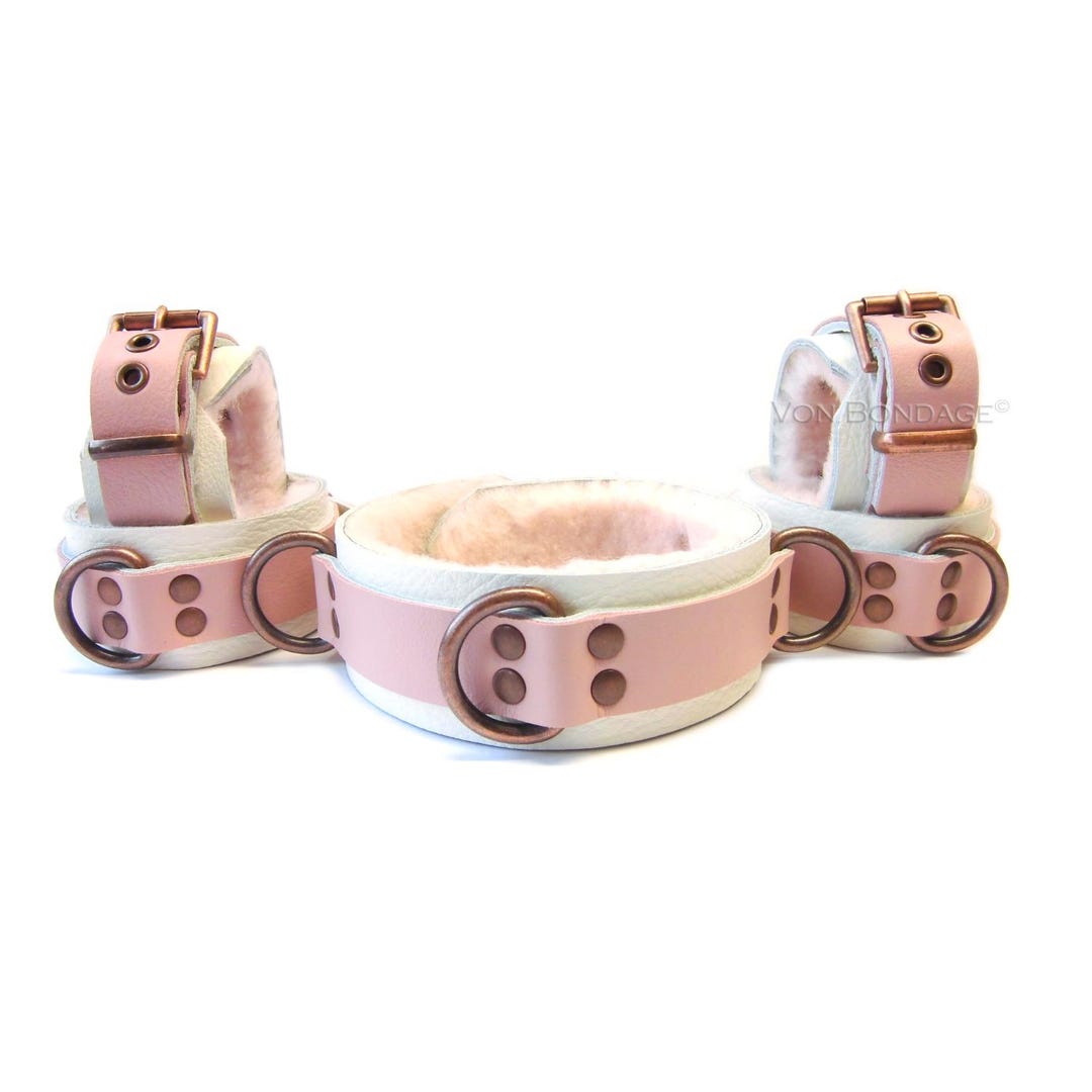 Pink Collar & Cuff Set, BDSM Set, Bondage Set, Soft Bondage Collar ...
