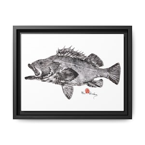 Yellow Eye Rockfish - Gyotaku Fish Rubbing - Matte Canvas, Black Frame ...