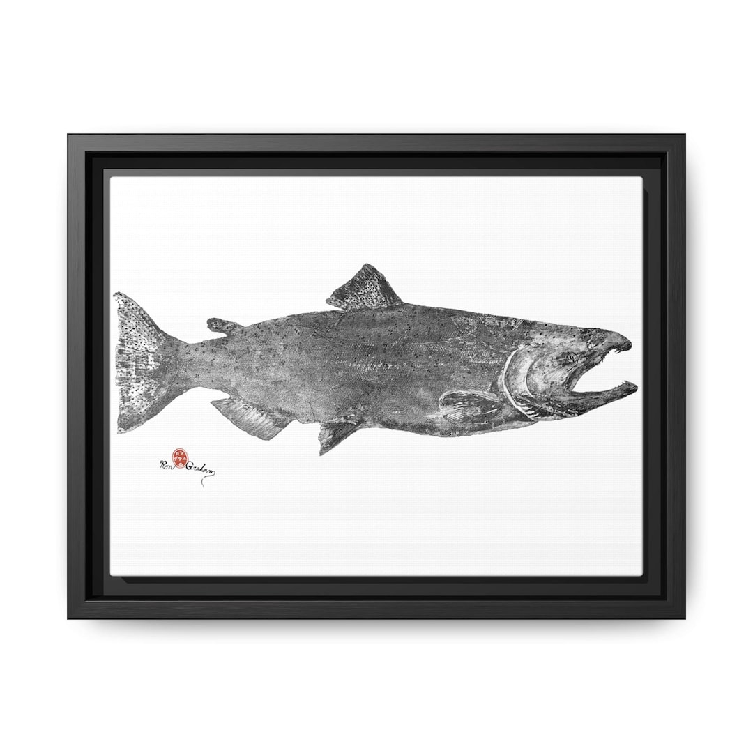 King (chinook) Salmon - Gyotaku Fish Rubbing - Matte Canvas, Black ...