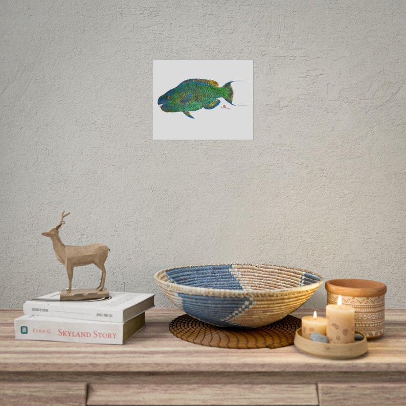 Male Whiptail Uhu redlip Parrot Fish Gyotaku Fish Rubbing Reproduced on ...