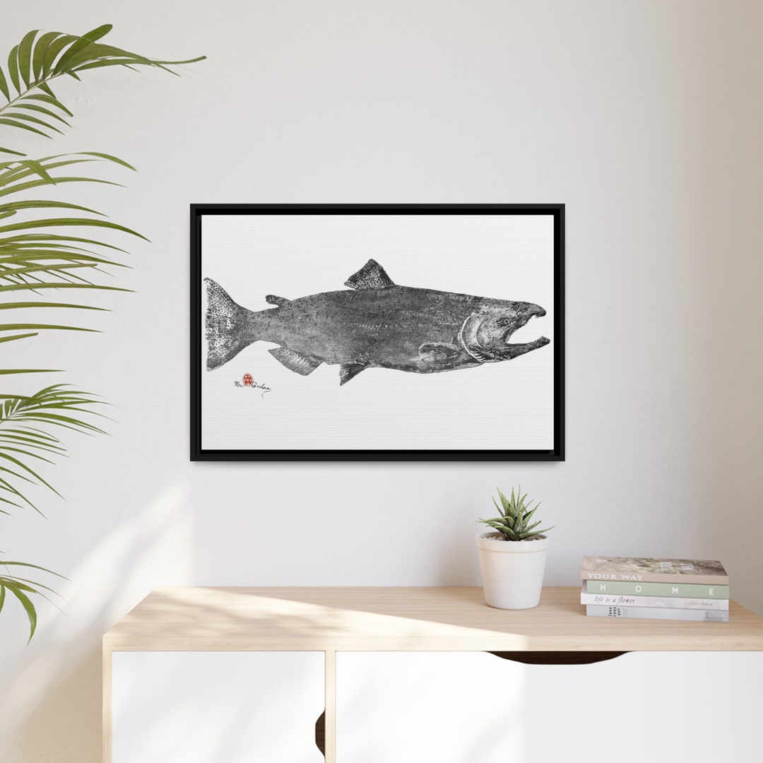 King chinook Salmon Gyotaku Fish Rubbing Matte Canvas, Black Frame - Etsy