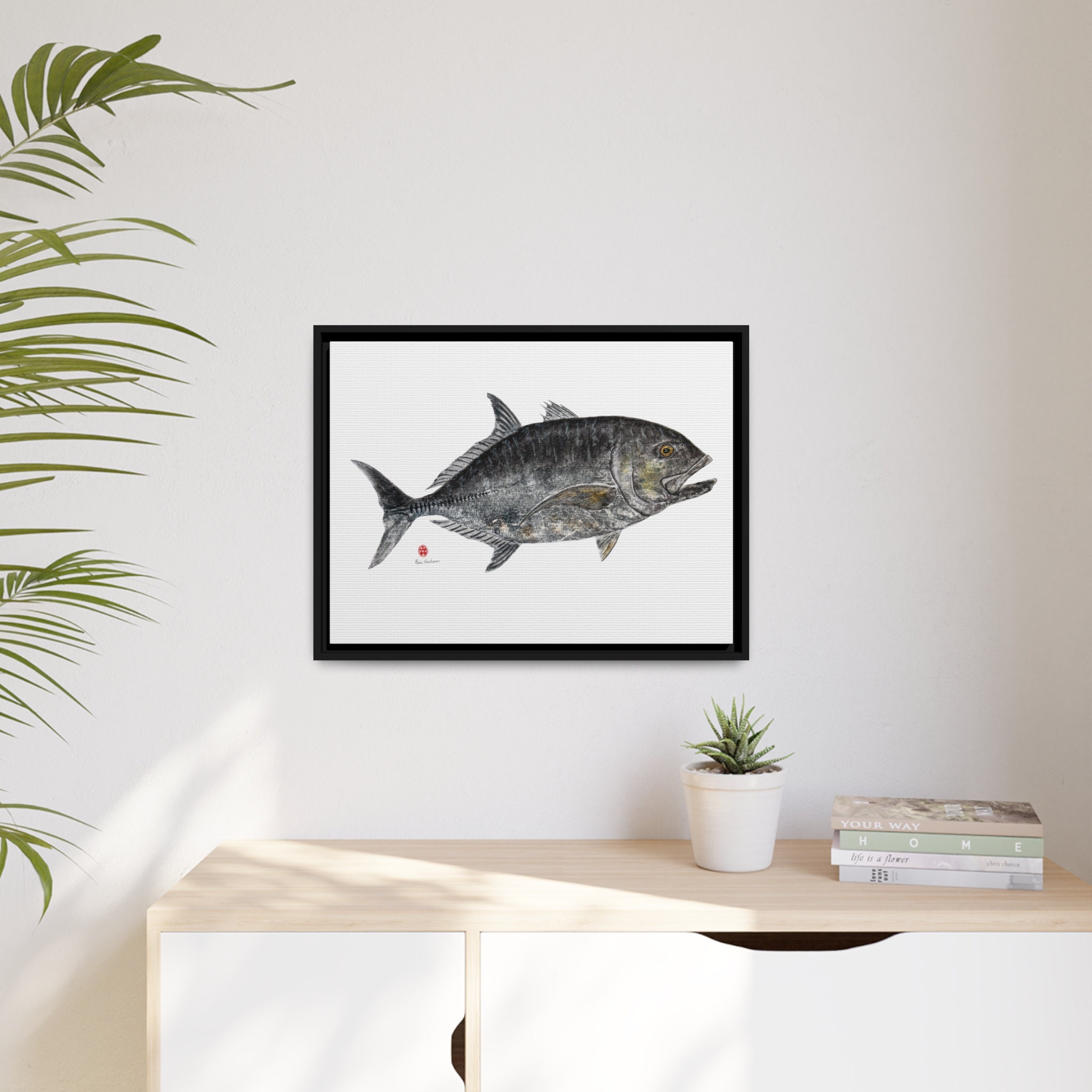 Ulua giant Trevally GT Gyotaku Fish Rubbing Matte Canvas, Black Frame - Etsy