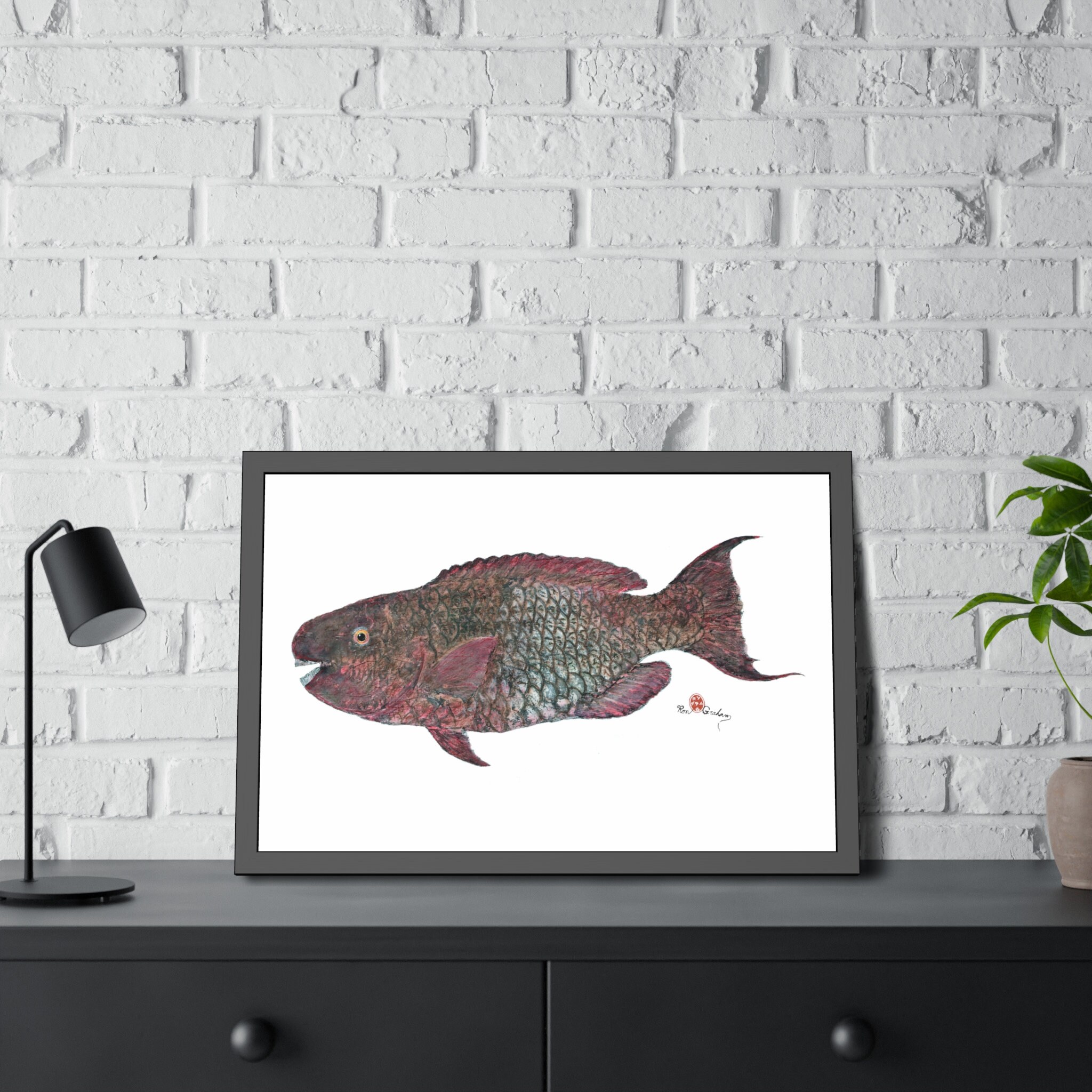 Female Whiptail Uhu redlip Parrot Fish Gyotaku Fish Rubbing Reproduced ...